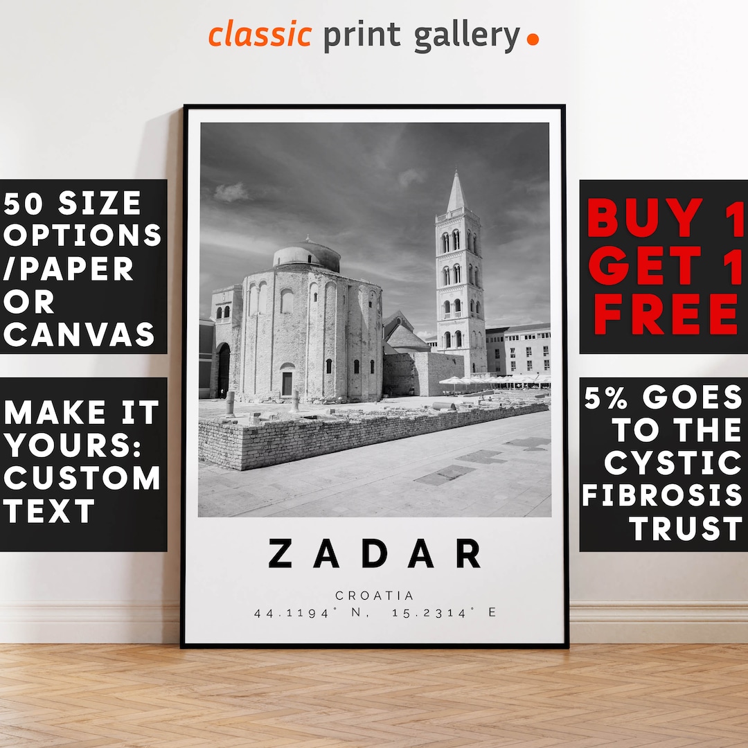 Zadar Poster Black and White Print, Zadar Wall Art, Zadar Travel Poster ...