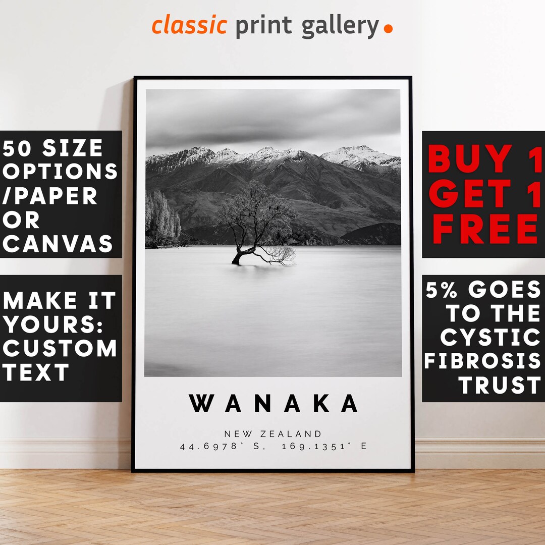 Wanaka Poster Black and White Print, Wanaka Wall Art, Wanaka Travel ...