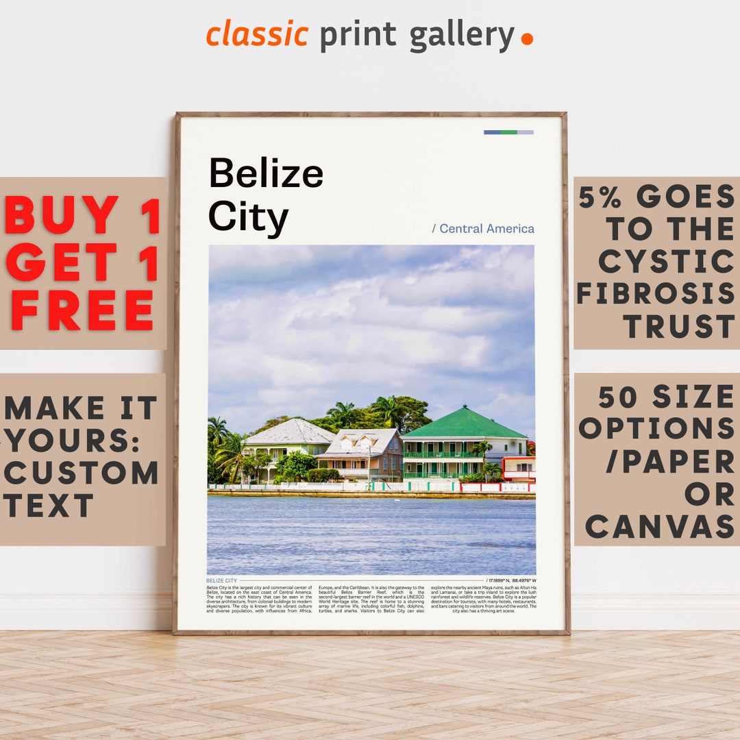 Belize City Print, Belize City Wall Art, Belize City Color Poster With Text, Personalized ...