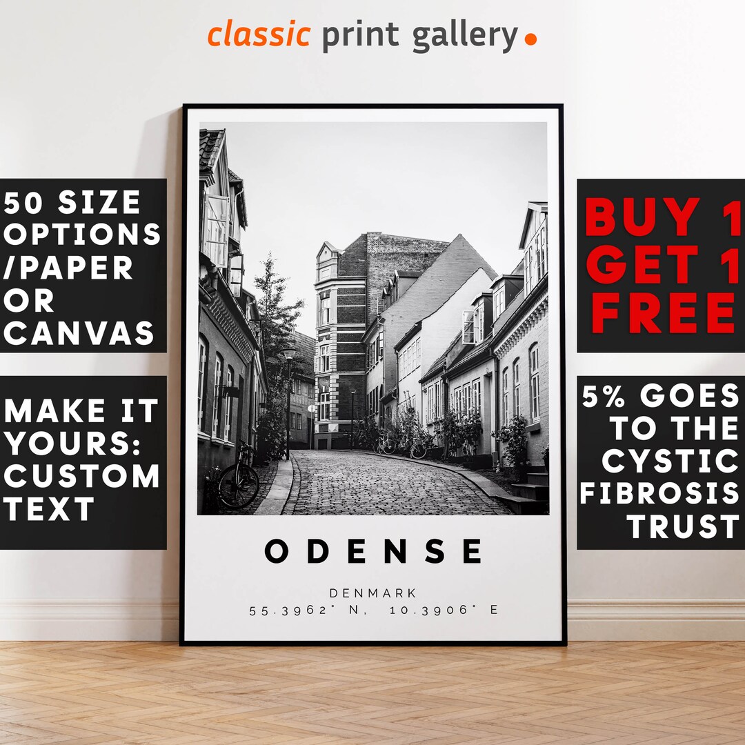 Odense Poster Black and White Print, Odense Wall Art, Odense Travel Poster, Odense Photo Print ...