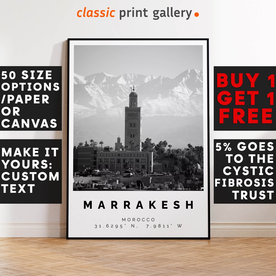 Marrakesh Poster Black and White Photo, Marrakesh Wall Art, Marrakesh ...