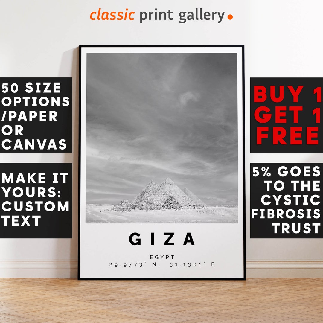 Giza Poster Black and White Print, Giza Wall Art, Giza Travel Poster ...