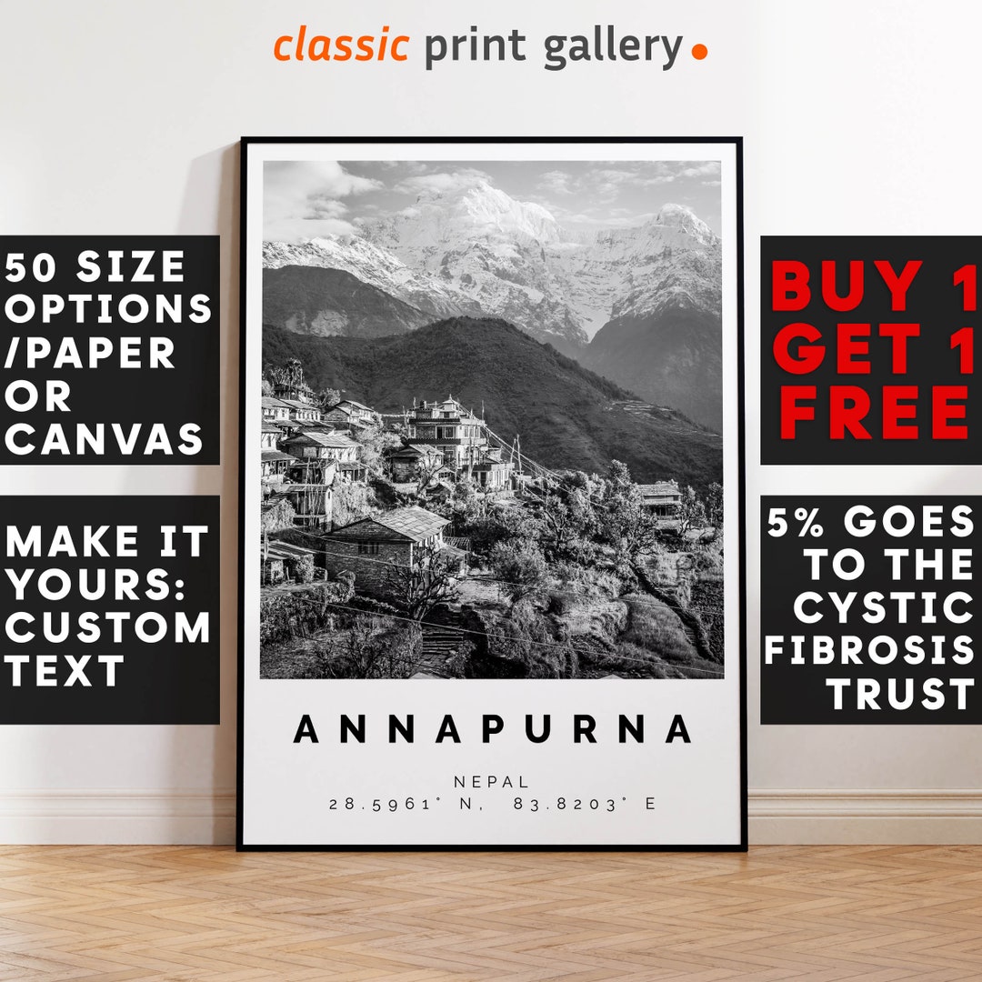 Annapurna Poster Black and White Print, Annapurna Wall Art, Annapurna ...