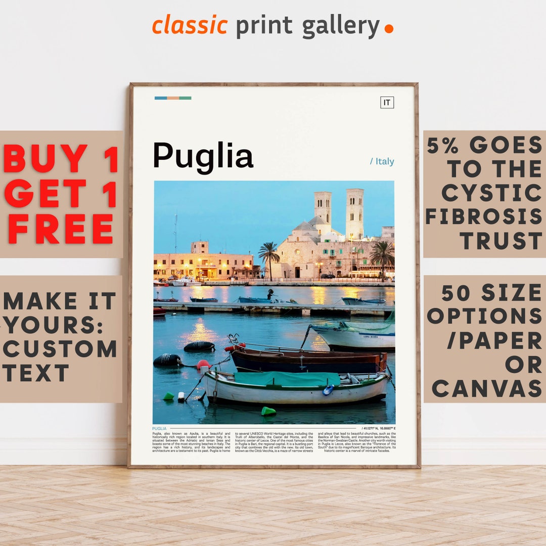 Puglia Print, Puglia Wall Art, Puglia Color Poster With Text ...