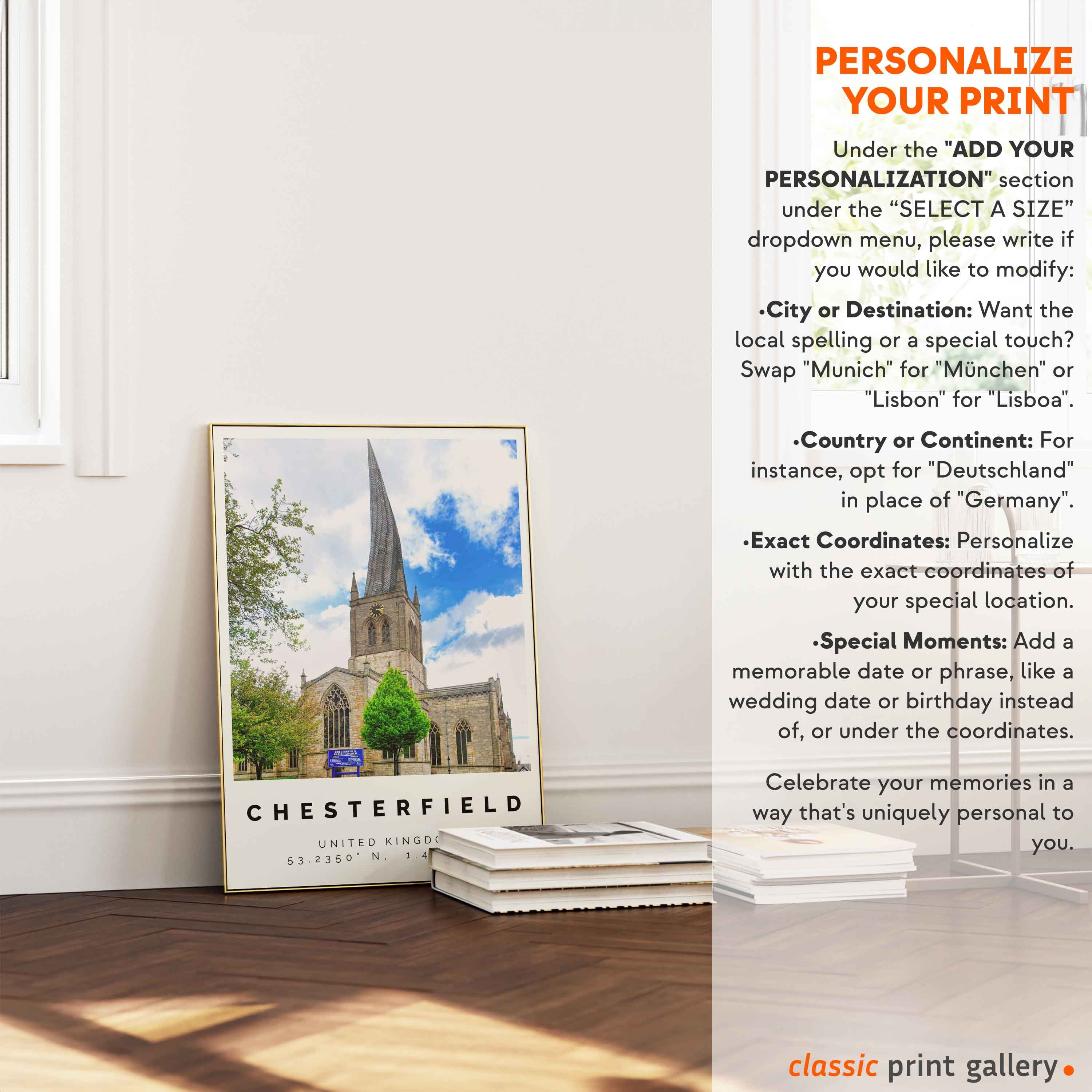 Chesterfield Poster Colorful Print, Chesterfield Wall Art, Chesterfield ...