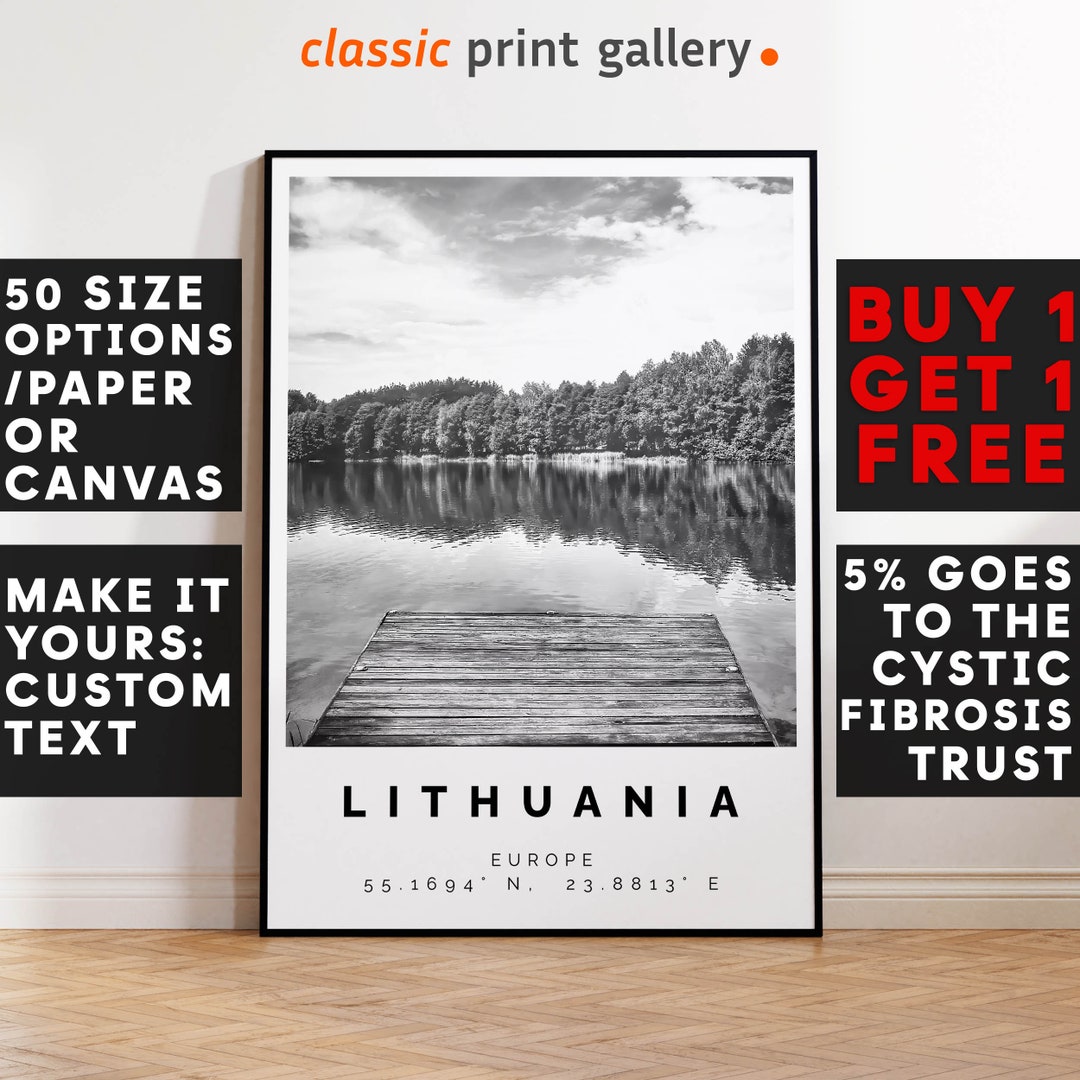 Lithuania Poster Black and White Print, Lithuania Wall Art, Lithuania ...