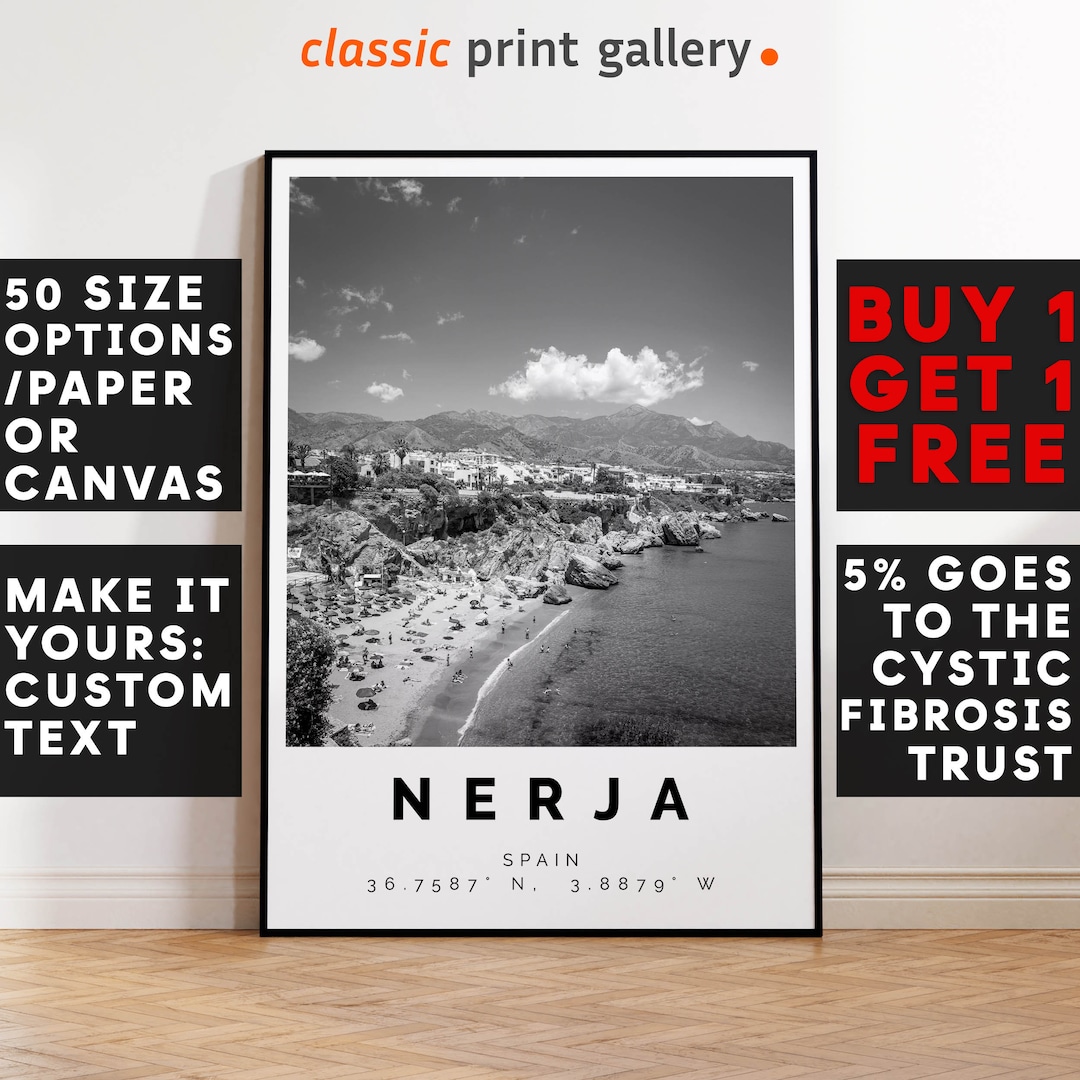 Nerja Poster Black and White Print, Nerja Wall Art, Nerja Travel Poster ...