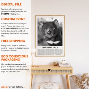 Tasmanian Devil Print, Tasmanian Devil Wall Art Poster, Black White ...