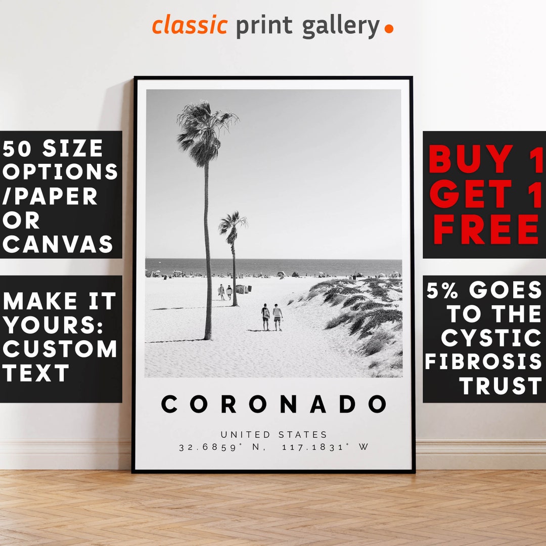 Coronado Poster Black and White Print, Coronado Wall Art, Coronado ...