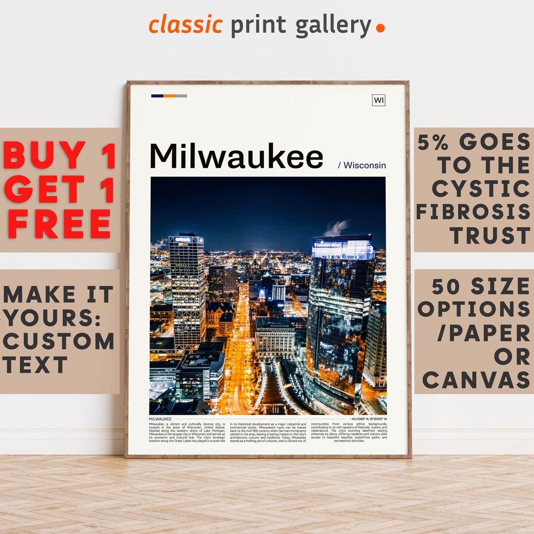 Milwaukee Print, Milwaukee Wall Art, Milwaukee Color Poster With Text ...