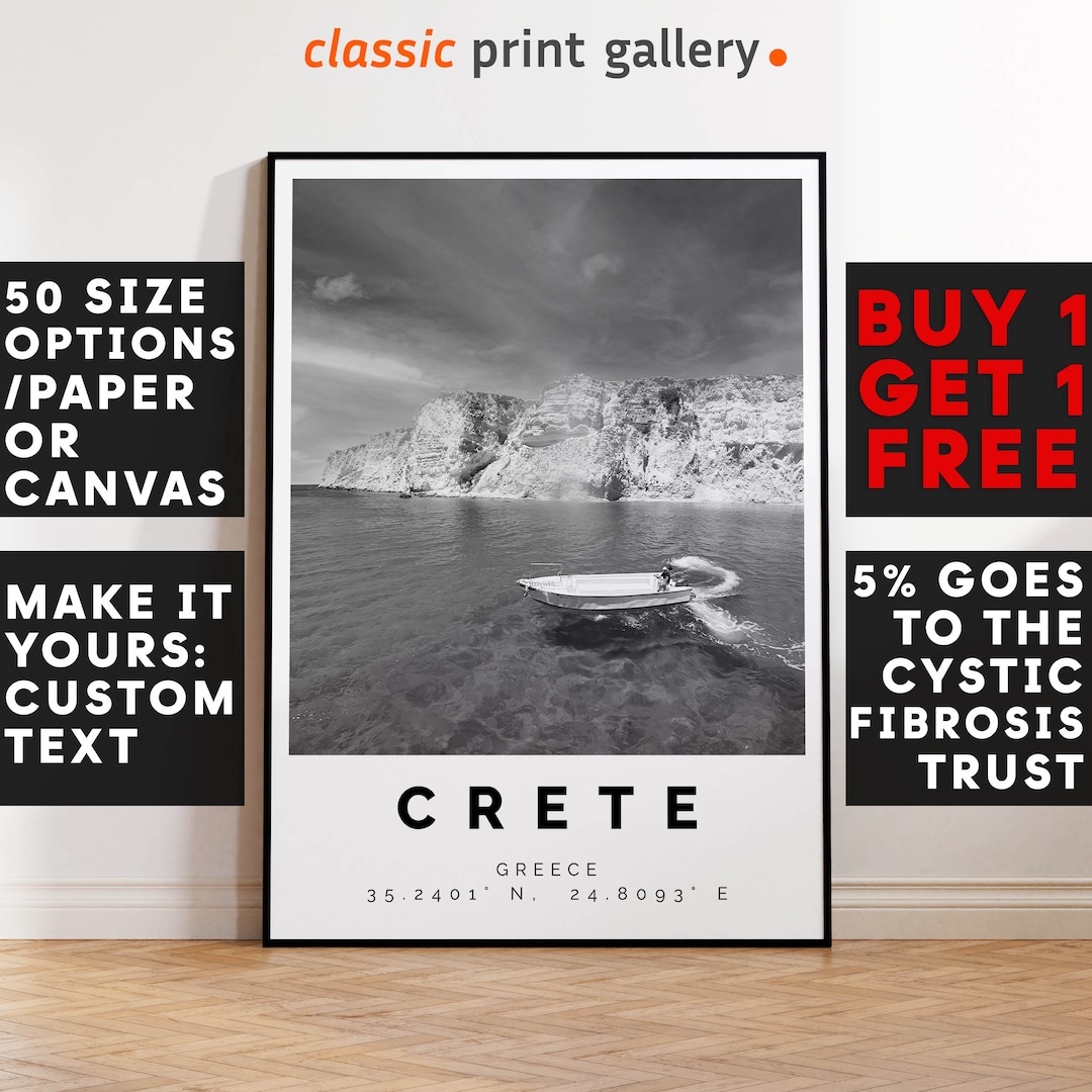 Crete Poster Black and White Print, Crete Wall Art, Crete Travel Poster ...