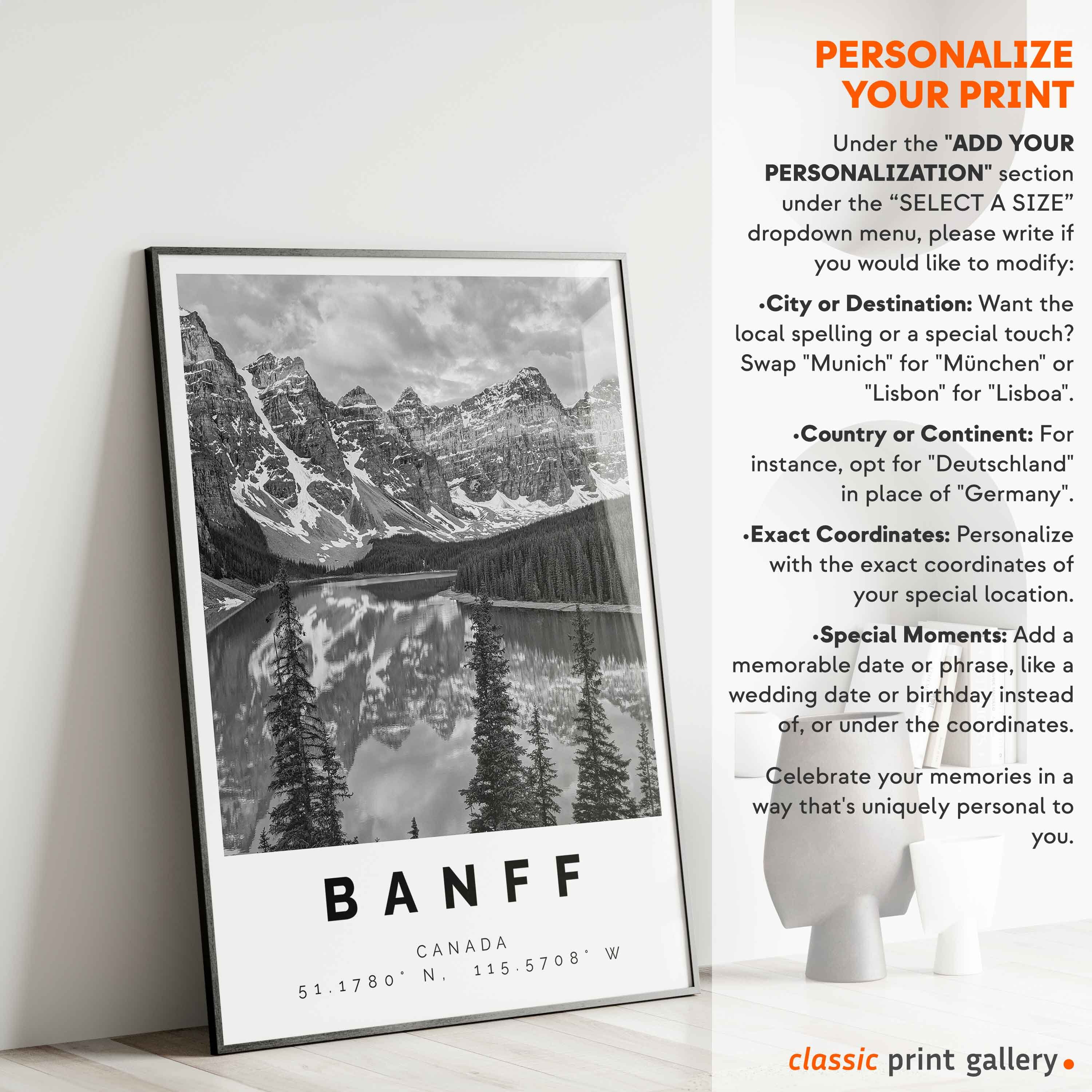 Banff Poster Black and White Print, Banff Wall Art, Banff Travel Poster ...