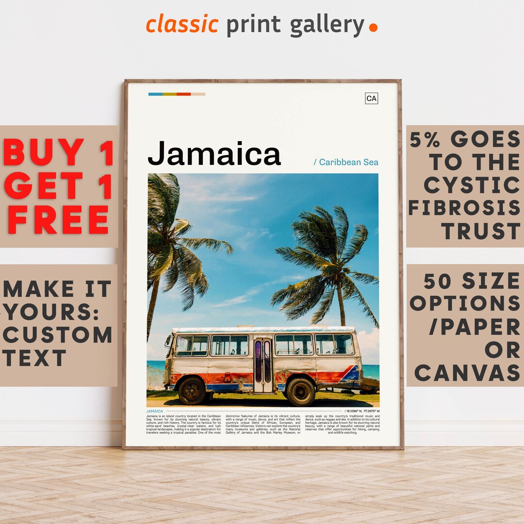 Jamaica Print, Jamaica Wall Art, Jamaica Color Poster With Text ...