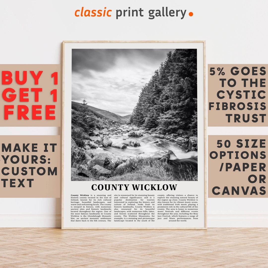 County Wicklow Print, County Wicklow Wall Art, Wicklow Black and White ...