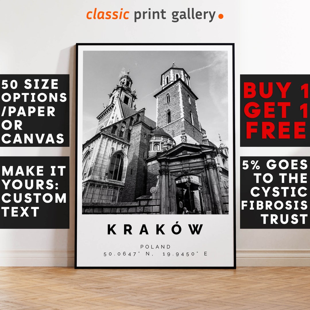 Krakow Poster Black and White Print, Krakow Wall Art, Krakow Travel ...
