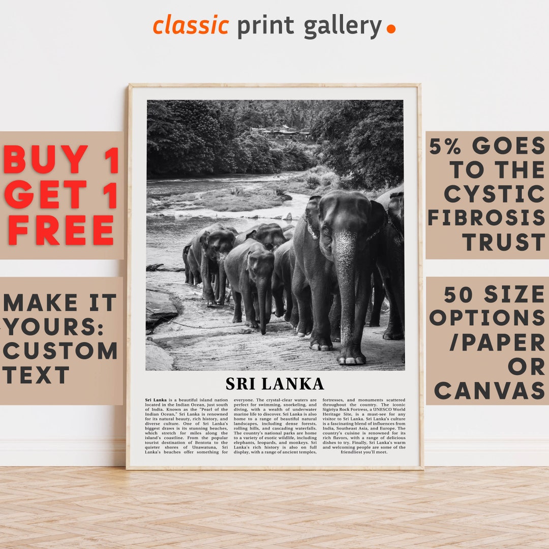 Sri Lanka Print, Sri Lanka Wall Art, Sri Lanka Black and White Poster ...