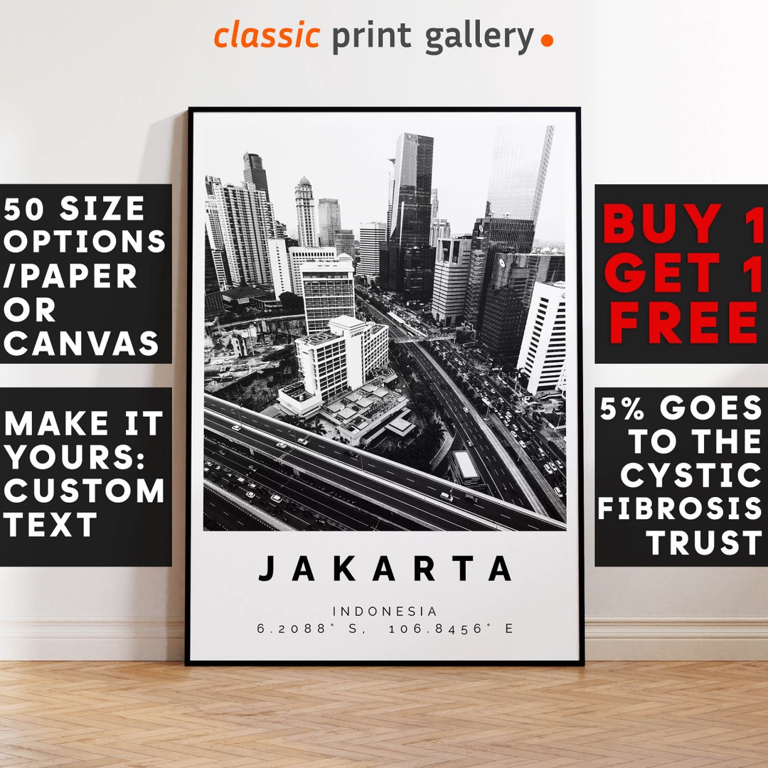 Jakarta Poster Black and White Print, Jakarta Wall Art, Jakarta Travel ...