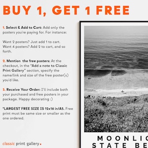 Moonlight State Beach Poster Black and White Print, Moonlight State ...