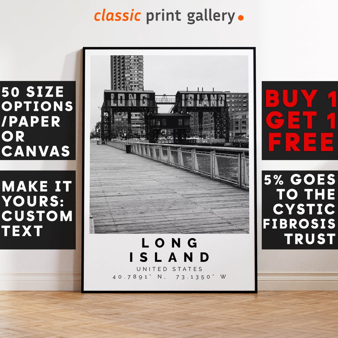 Long Island Poster Black and White Print, Long Island Wall Art, Long ...