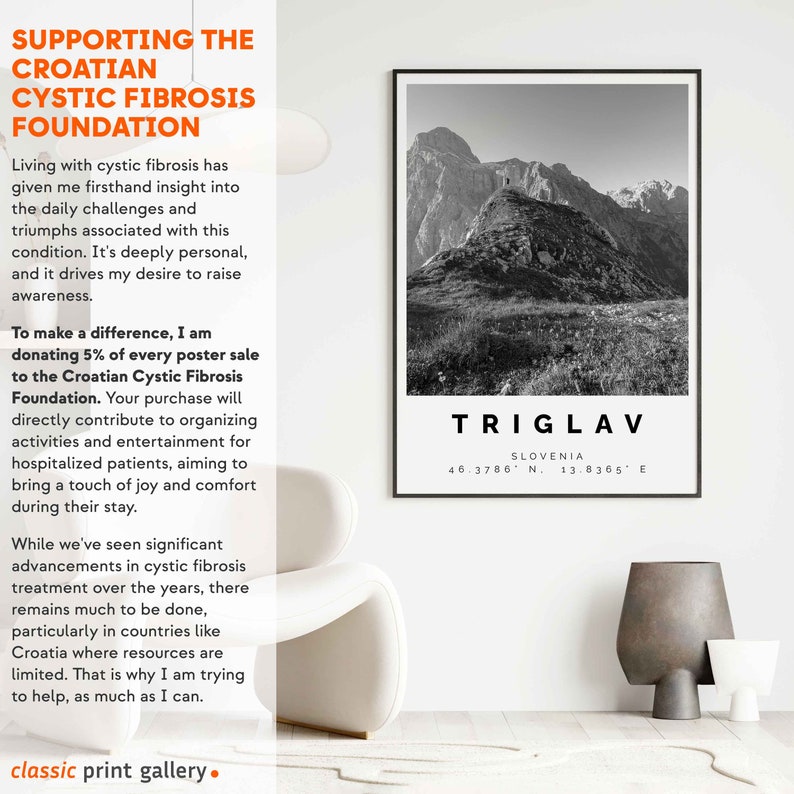 Triglav Poster Black and White Print, Triglav Wall Art, Triglav Travel ...