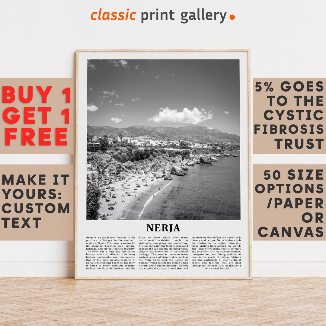 Nerja Print, Nerja Wall Art, Nerja Black and White Poster, Personalized ...