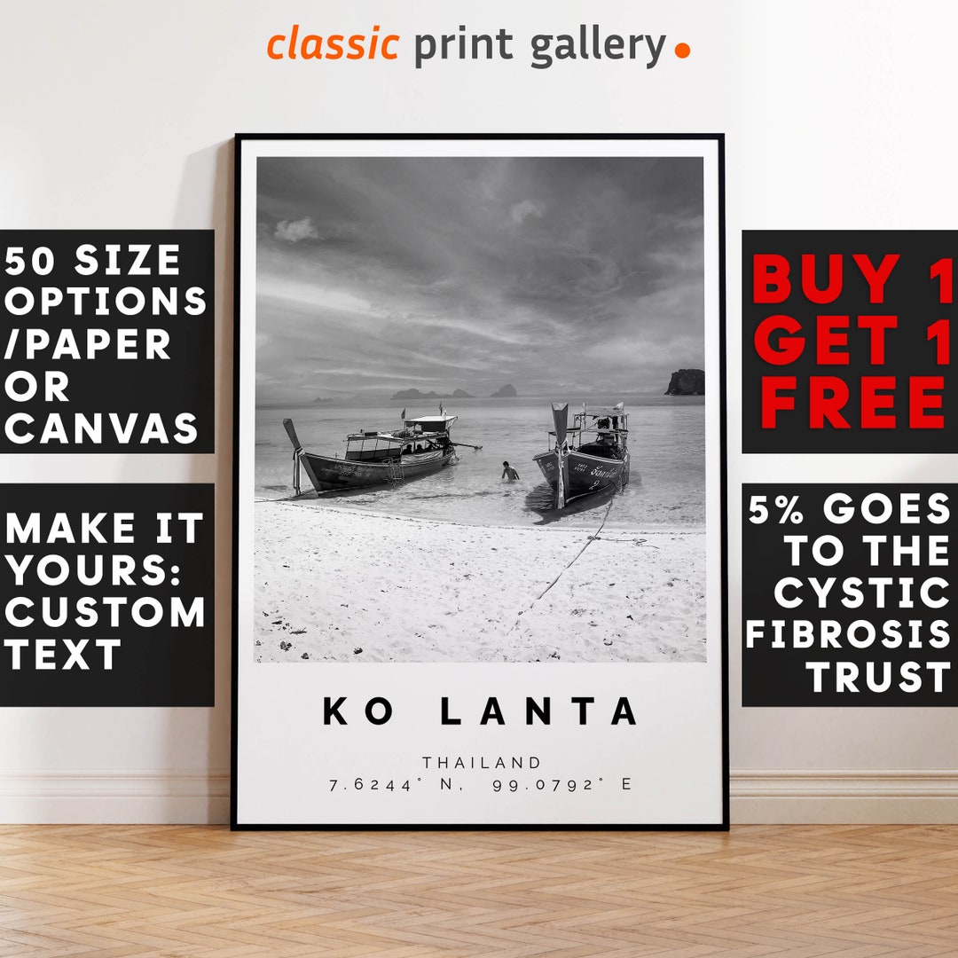 Ko Lanta Poster Black and White Print, Ko Lanta Wall Art, Ko Lanta , Ko ...