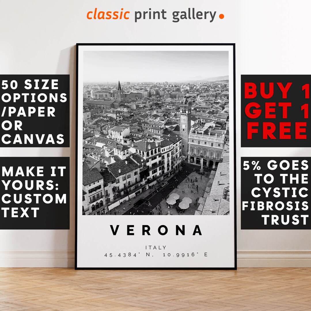 Verona Poster Black and White Print, Verona Wall Art, Verona Travel ...