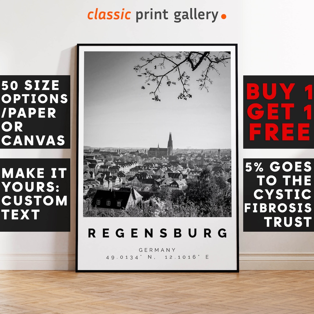 Regensburg Poster Black and White Print, Regensburg Wall Art ...