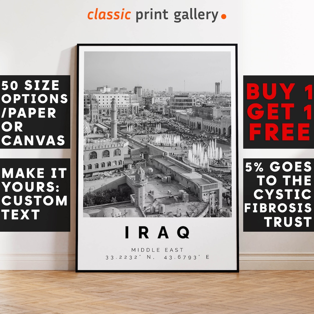 Iraq Poster Black and White Print, Iraq Wall Art, Iraq Travel Poster ...