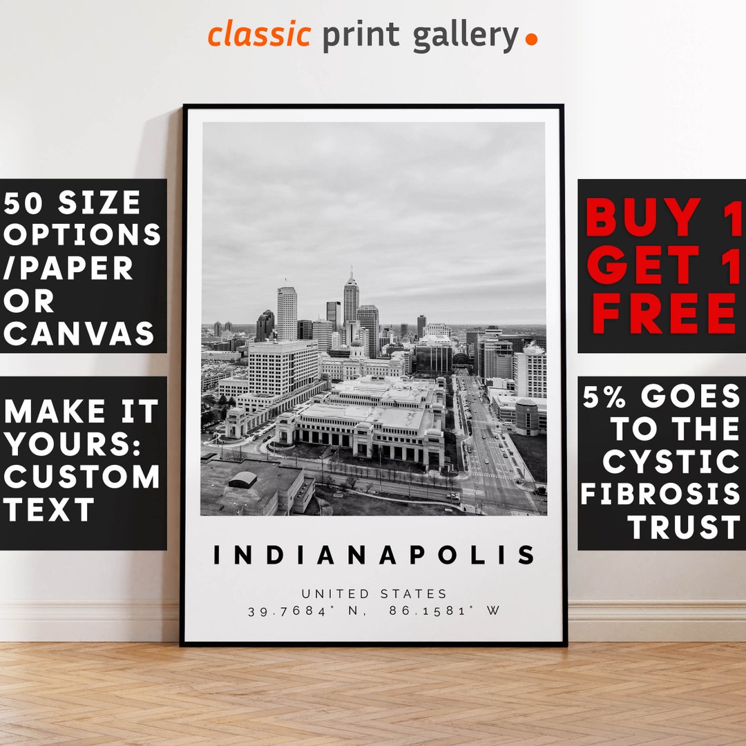 Indianapolis Poster Black and White Print, Indianapolis Wall Art ...
