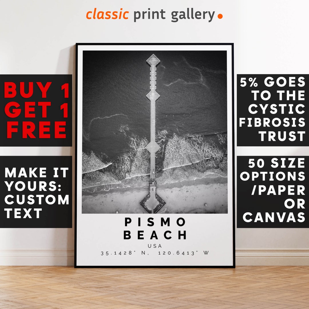 Pismo Beach Print,pismo Beach Wall Art,pismo Beach Black and White ...