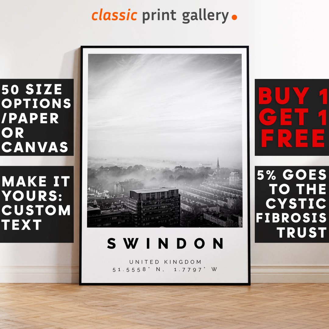 Swindon Poster Black and White Print, Swindon Wall Art, Swindon Gift ...