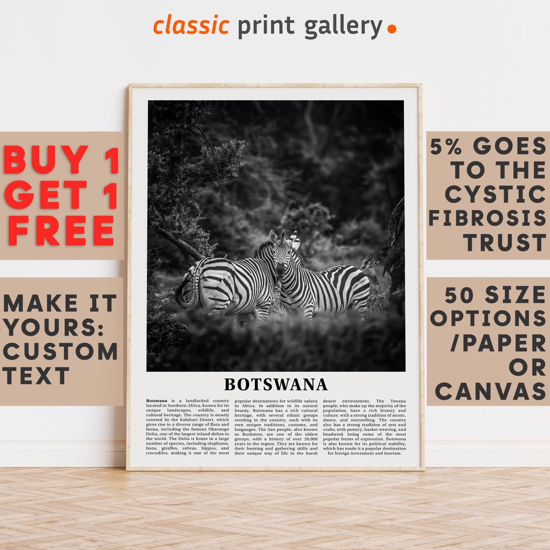 Botswana Print, Botswana Wall Art, Botswana Black and White Poster ...