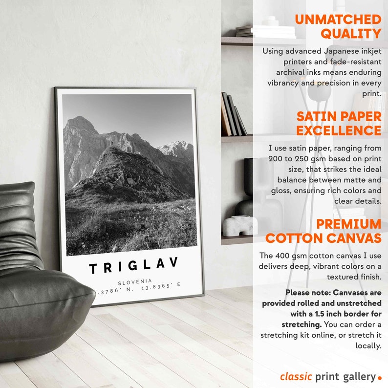 Triglav Poster Black and White Print, Triglav Wall Art, Triglav Travel ...