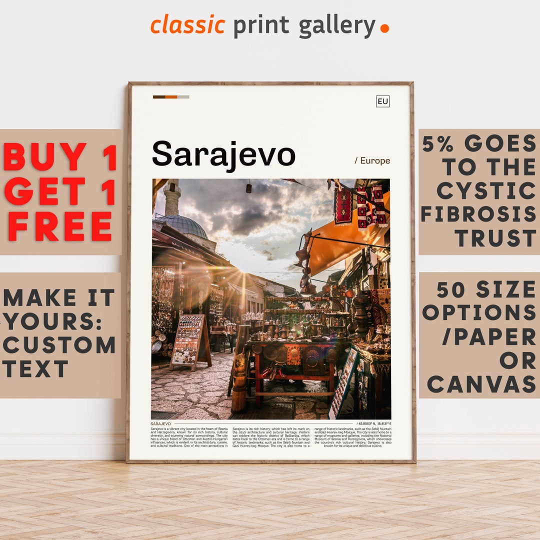 Sarajevo Print, Sarajevo Wall Art, Sarajevo Color Poster With Text ...