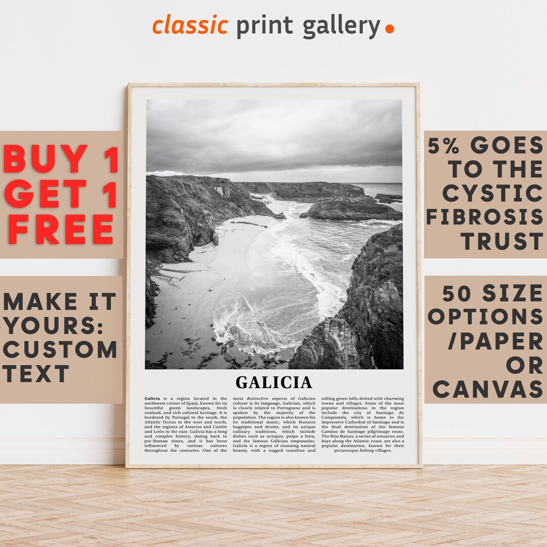 Galicia Print, Galicia Wall Art, Galicia Black and White Poster ...