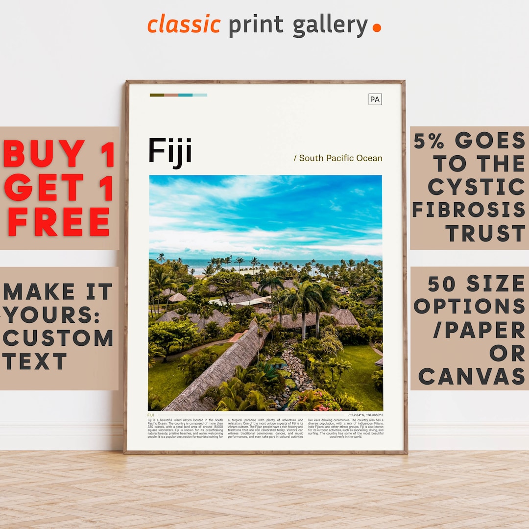 Fiji Print, Fiji Wall Art, Fiji Color Poster With Text, Personalized ...