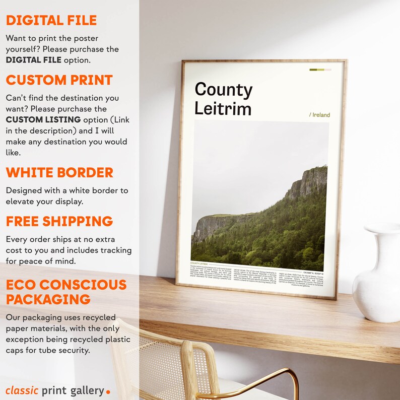 County Leitrim Print, County Leitrim Wall Art, County Leitrim Color ...