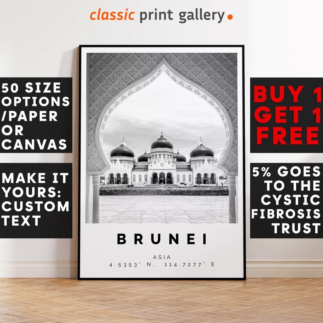 Brunei Poster Black and White Print, Brunei Wall Art, Brunei Travel ...
