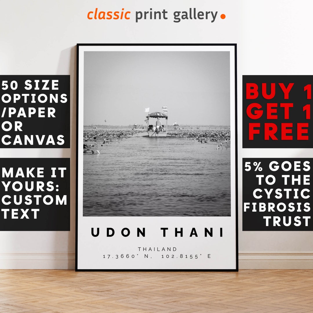 Udon Thani Poster Black and White Print, Udon Thani Wall Art, Udon Thani , Udon Thani Photo ...