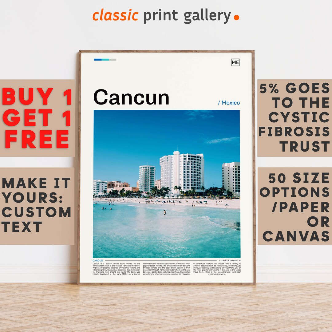 Cancun Print, Cancun Wall Art, Cancun Color Poster With Text ...