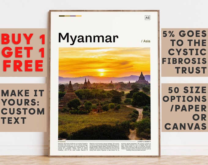 Myanmar Print, Myanmar Wall Art, Myanmar Color Poster With Text ...