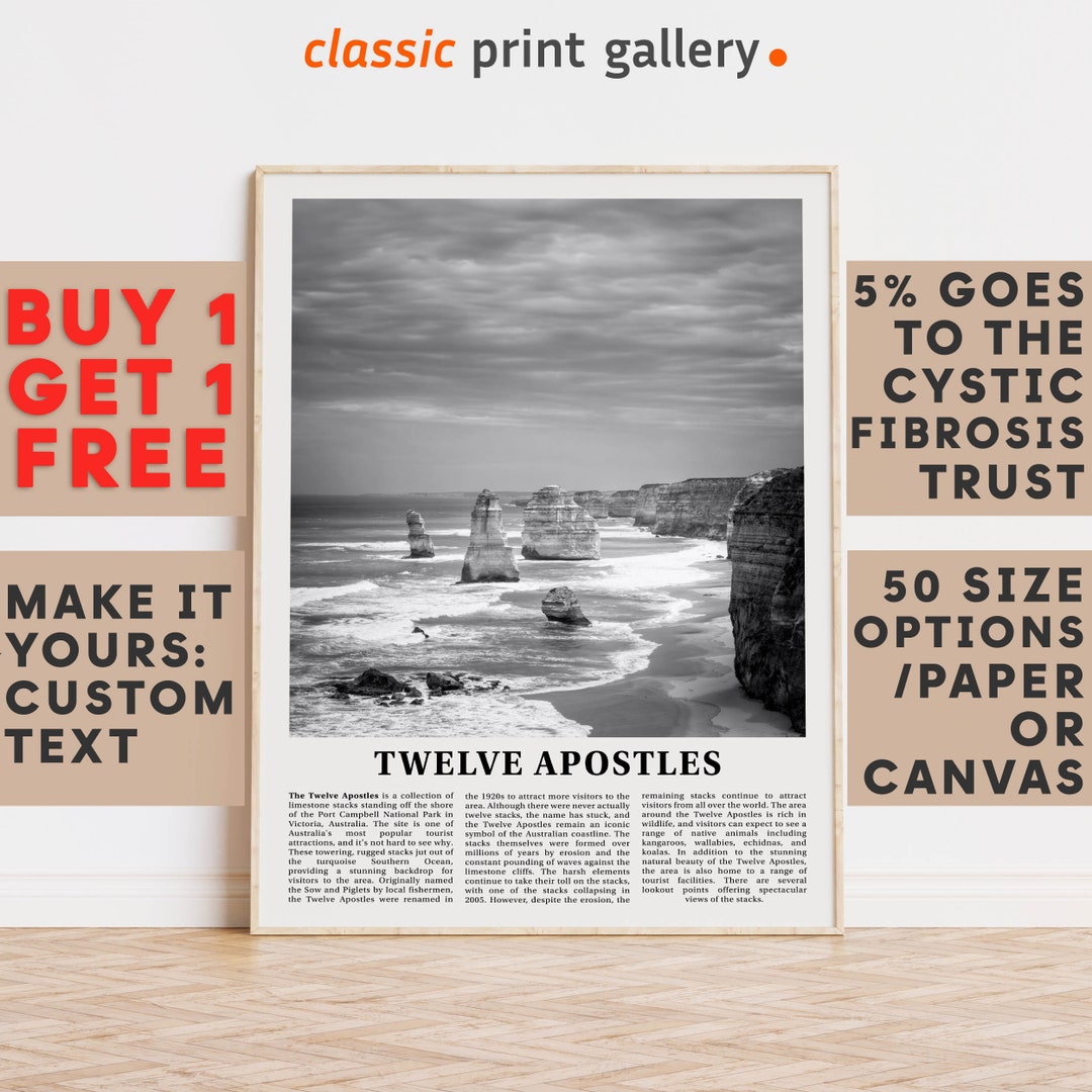 Twelve Apostles Print, Twelve Apostles Wall Art, Black and White Poster ...
