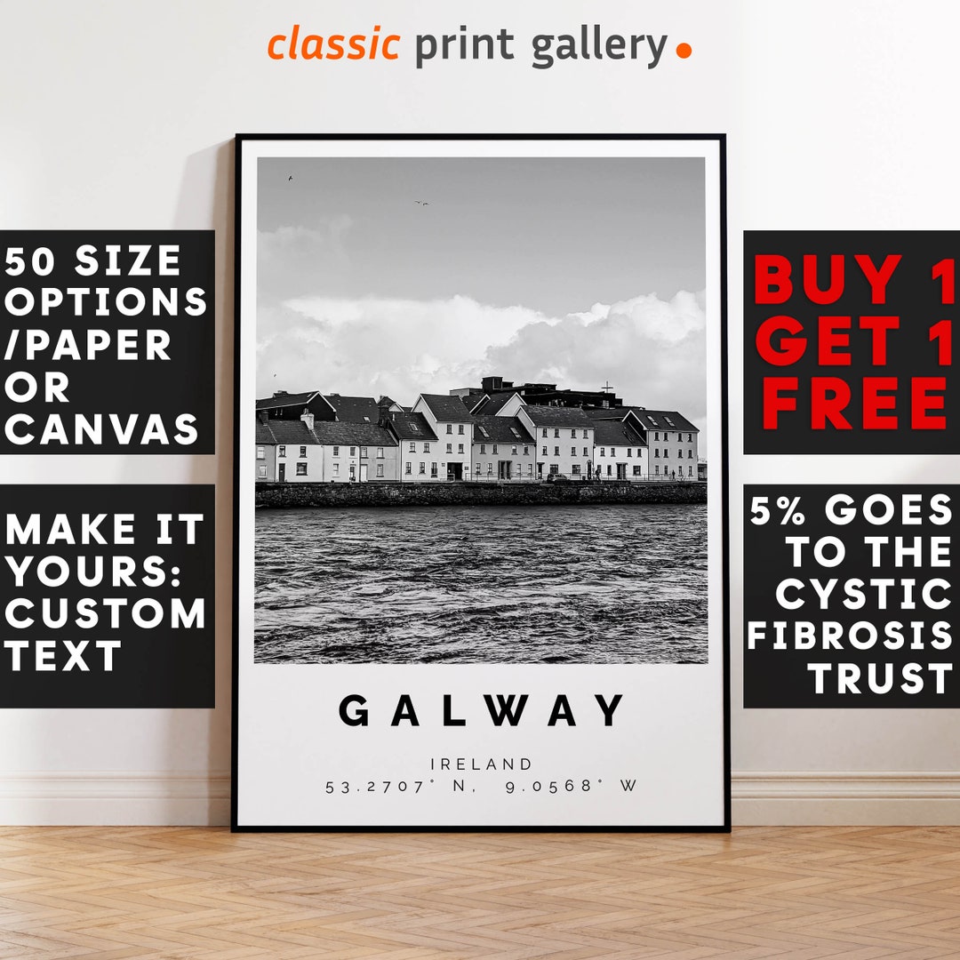 Galway Poster Black and White Print, Galway Wall Art, Galway Travel ...