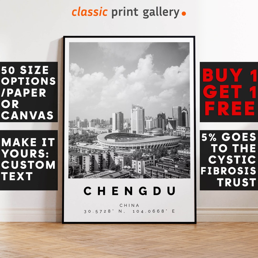 Chengdu Poster Black and White Print, Chengdu Wall Art, Chengdu Travel ...