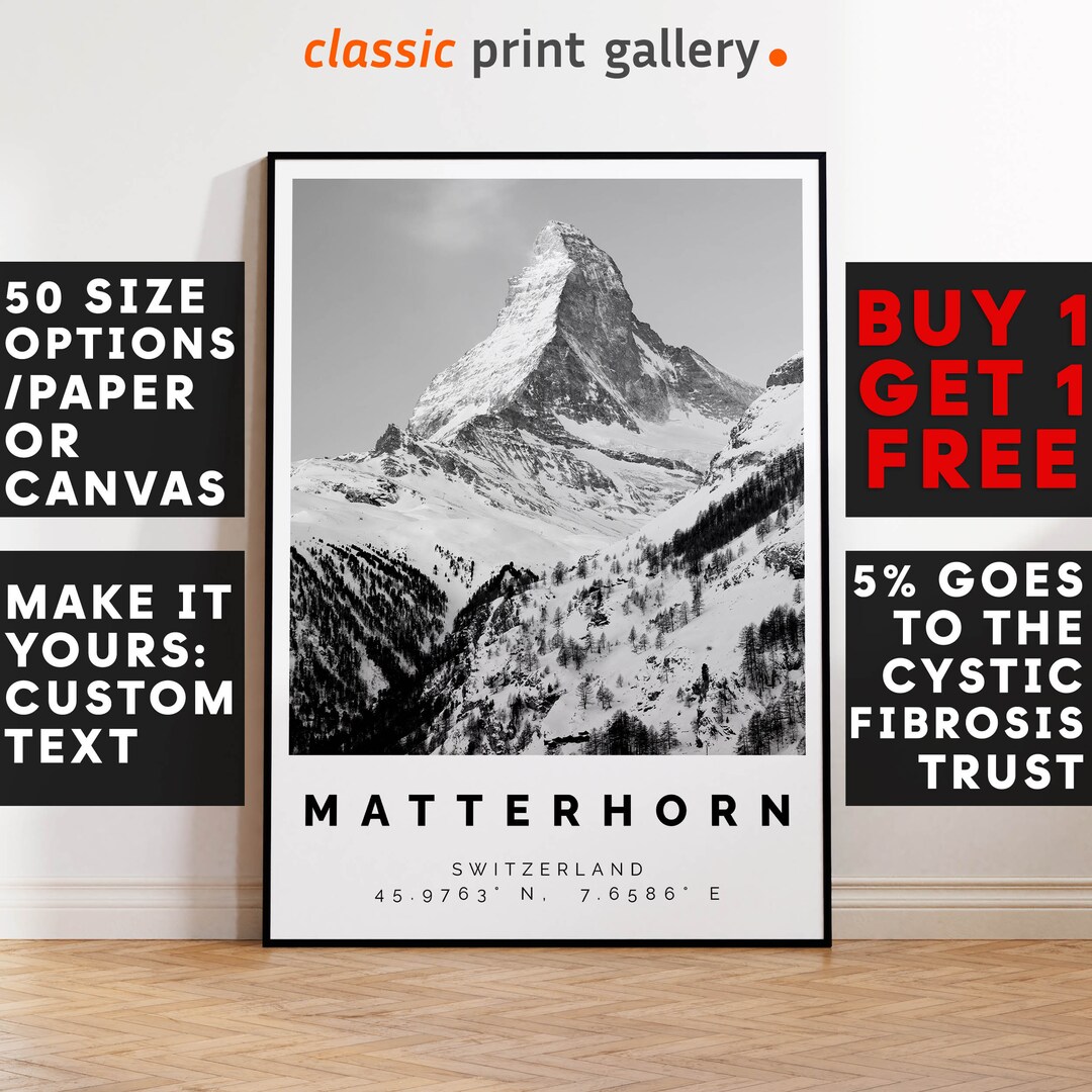Matterhorn Poster Black and White Photo, Matterhorn Wall Art ...