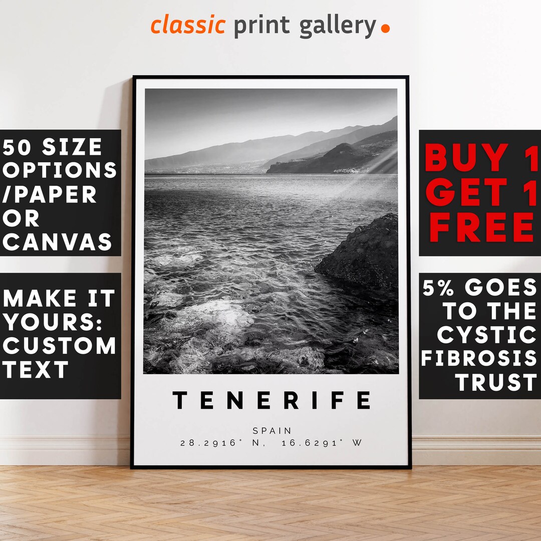 Tenerife Poster Black and White Print, Tenerife Wall Art, Tenerife ...