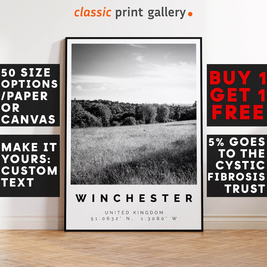 Winchester Poster Black and White Print, Winchester Wall Art ...
