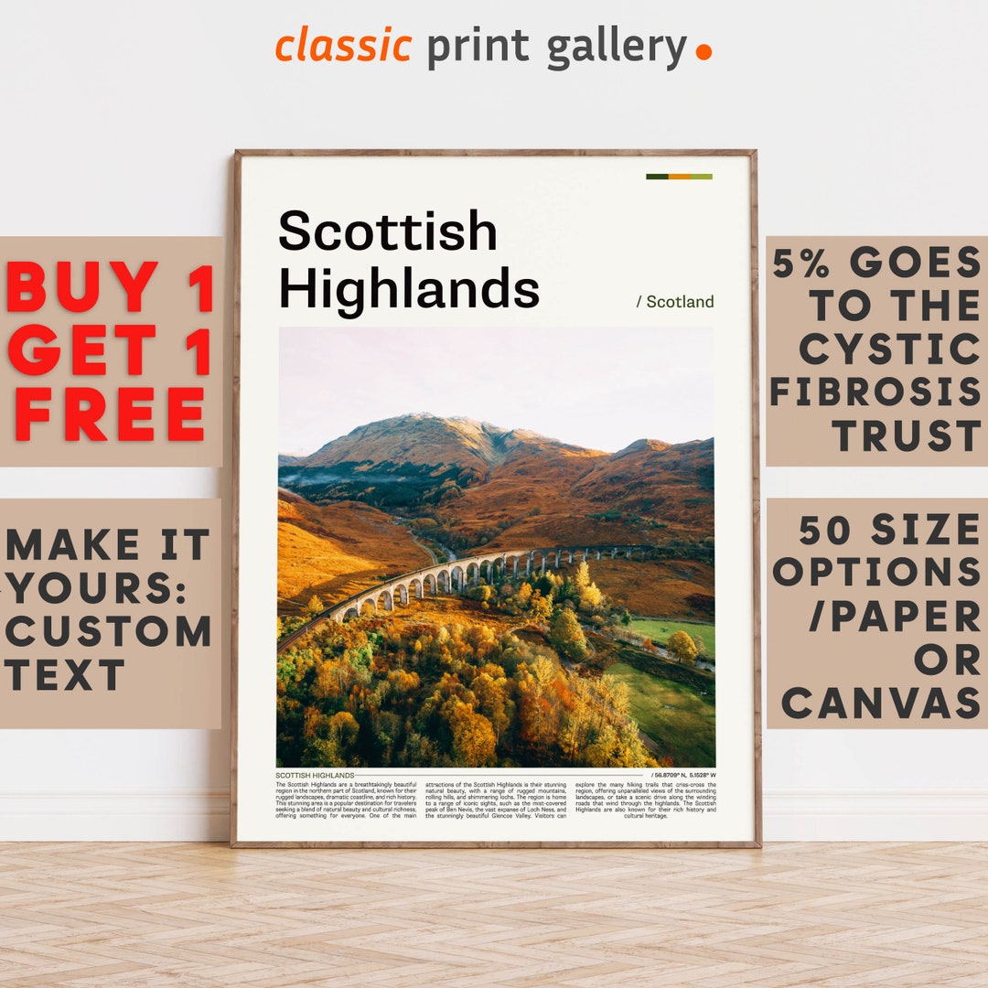 Scottish Highlands Print, Scottish Highlands Wall Art, Color Poster ...