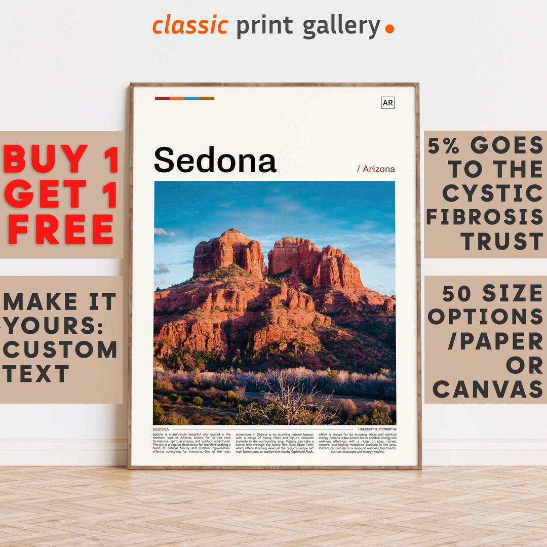 Sedona Print, Sedona Wall Art, Sedona Color Poster With Text ...